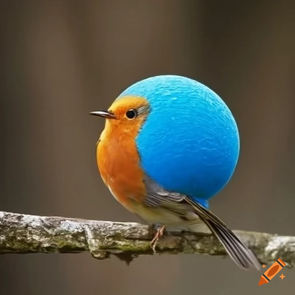 Robin bird with a blue ball on its body on Craiyon