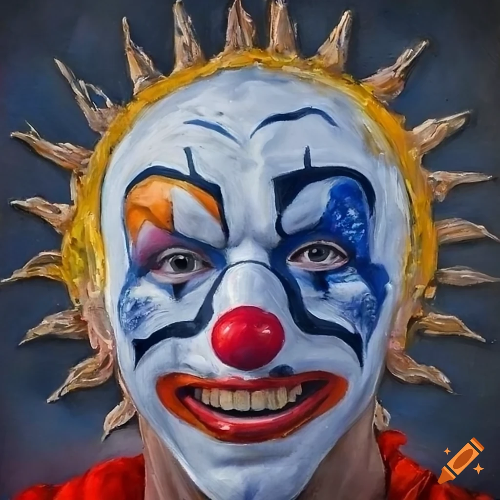 Nautical portrait of a sun worshipper in clown makeup, oil painting on ...
