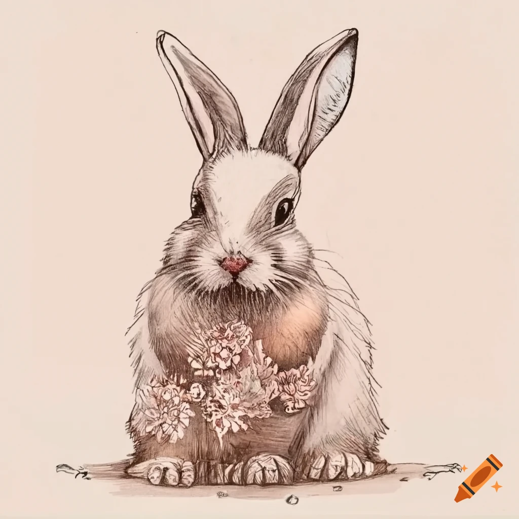 Easter bunny in apricot blossom wreath on Craiyon