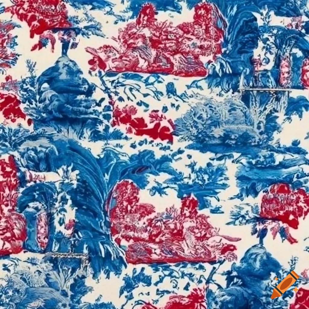 Blue and red toile de jouy pattern on Craiyon