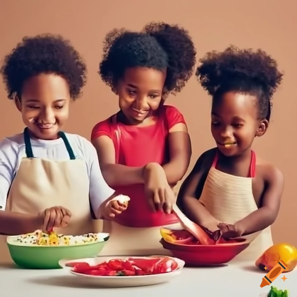 Group of kids cooking a delicious meal together on Craiyon