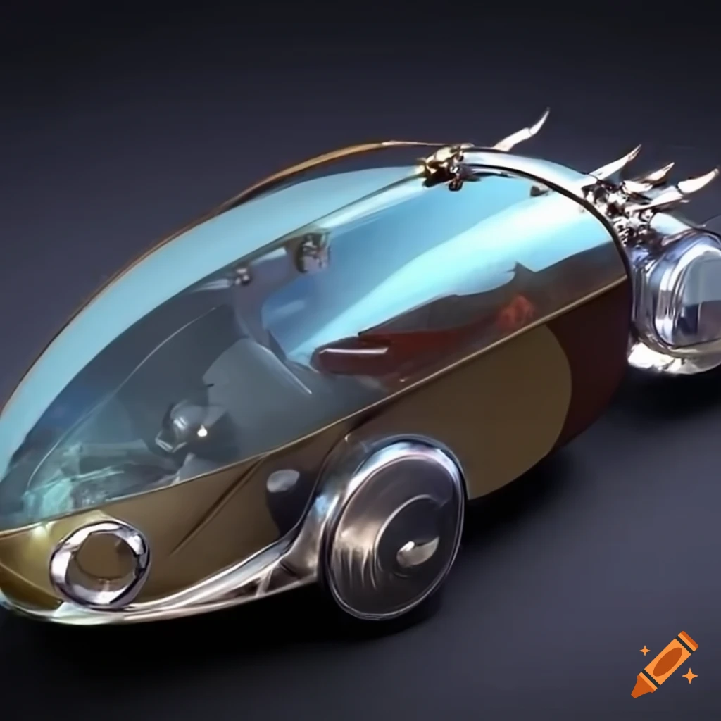 Futuristic concept car with chrome and glass in a wide angle view on ...