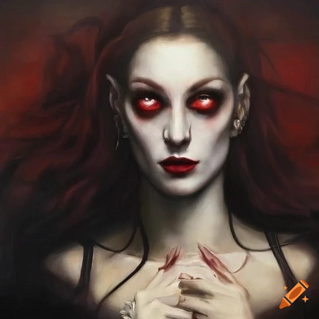 Renaissance painting of a strong female vampire in a dark trance on Craiyon