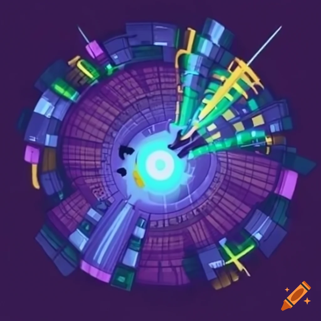 Illustration of multi-loop collider particle physics challenges on Craiyon