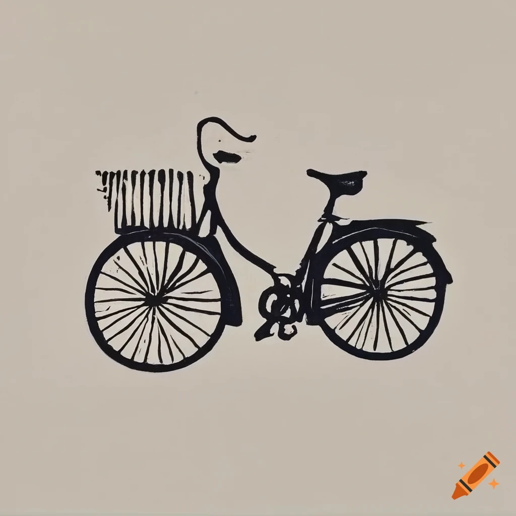 Fish riding a bicycle in a unique linocut print on Craiyon