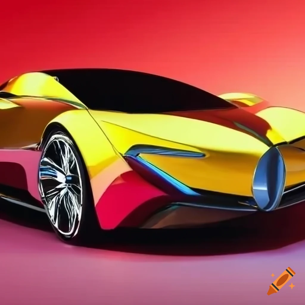 Sleek concept car with chrome and stainless steel in yellow and red ...