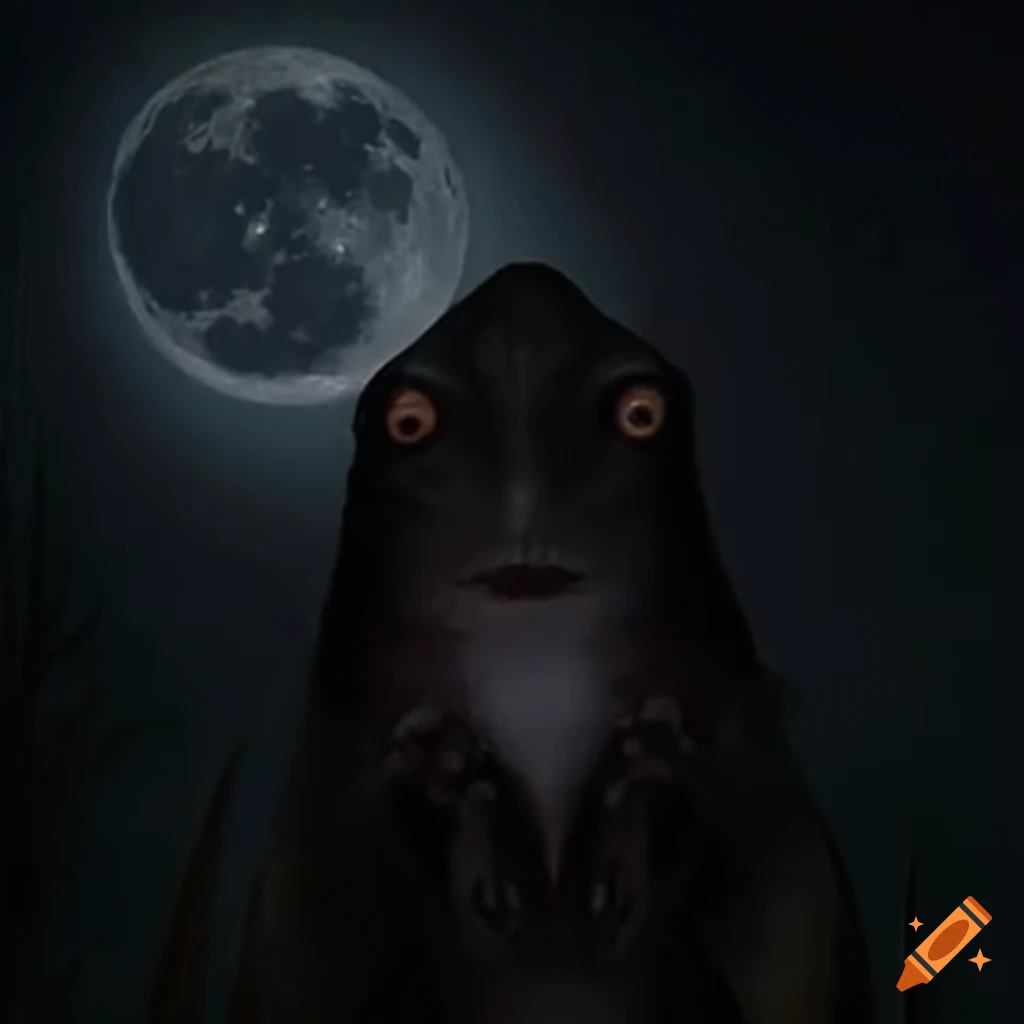 Mysterious creature appearing on a full moon night on Craiyon