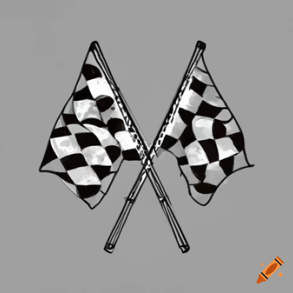 Crossed checkered flags in a drawing style on Craiyon