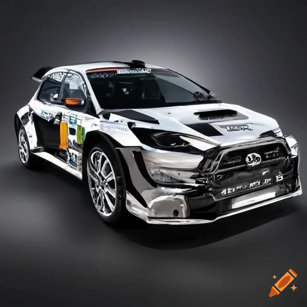 Rally car with vivid colors in high-speed action on Craiyon