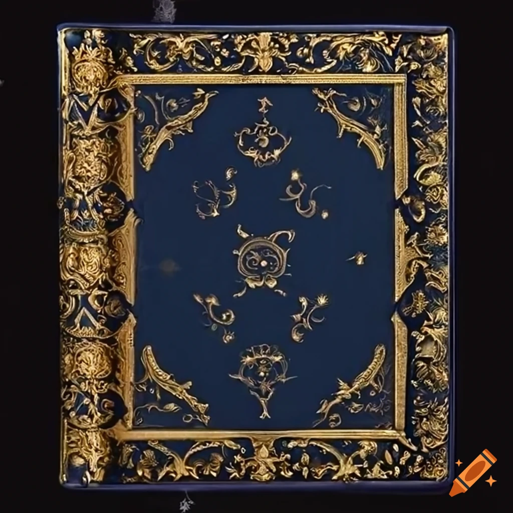 Deep dark blue leather-bound book with celestial motifs of stars and ...