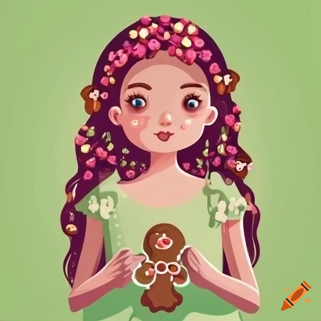 Simple vector art of a girl holding a gingerbread flower on Craiyon