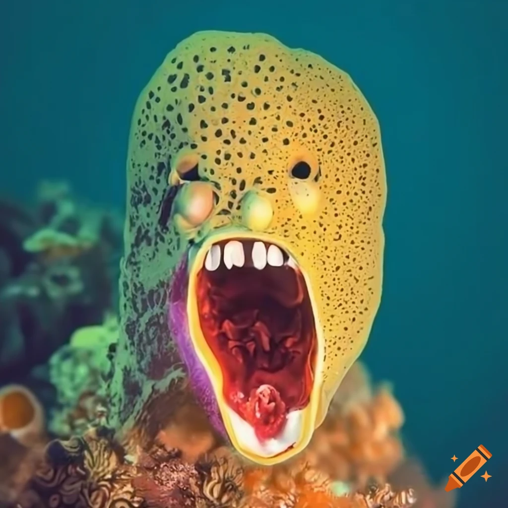 Smiling anthropomorphic sponge with arms and legs on Craiyon