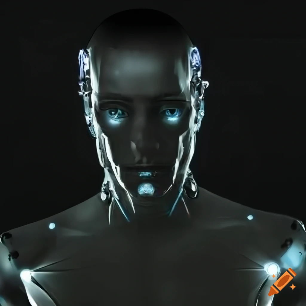 Transparent male cyborg filled with white led lights on Craiyon