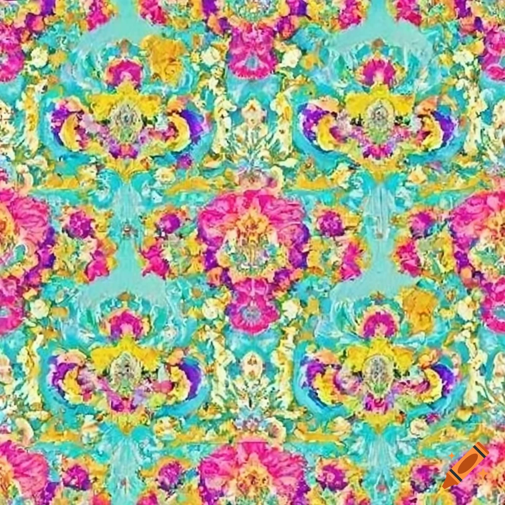 Rainbow pastel rococo floral pattern in an intricate oil painting on ...