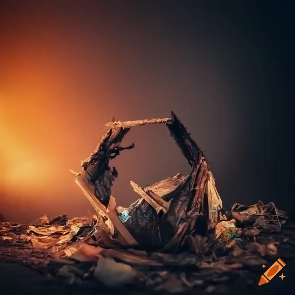 Person trapped in junk garbage web in a dramatic destroyed landscape on ...