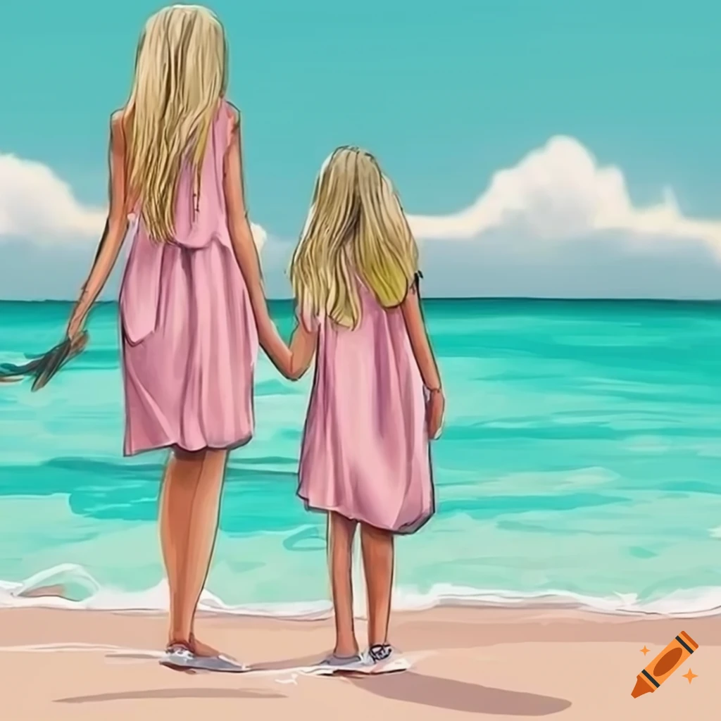 Blonde Mother And Daughter In Matching Outfits In Maldives On Craiyon