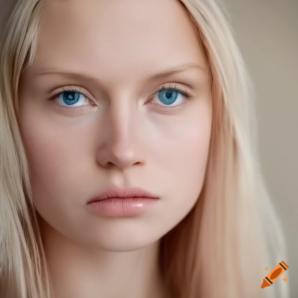 Portrait Of A Serious Nordic Woman With Light Blonde Hair And Brown