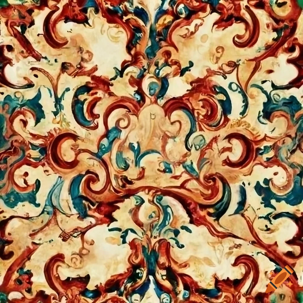 Colorful rococo fresco pattern with intricate flowers and birds on Craiyon