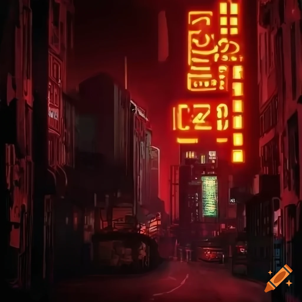 Cyber punk city street with neon signs, mecha, and futuristic vehicles ...