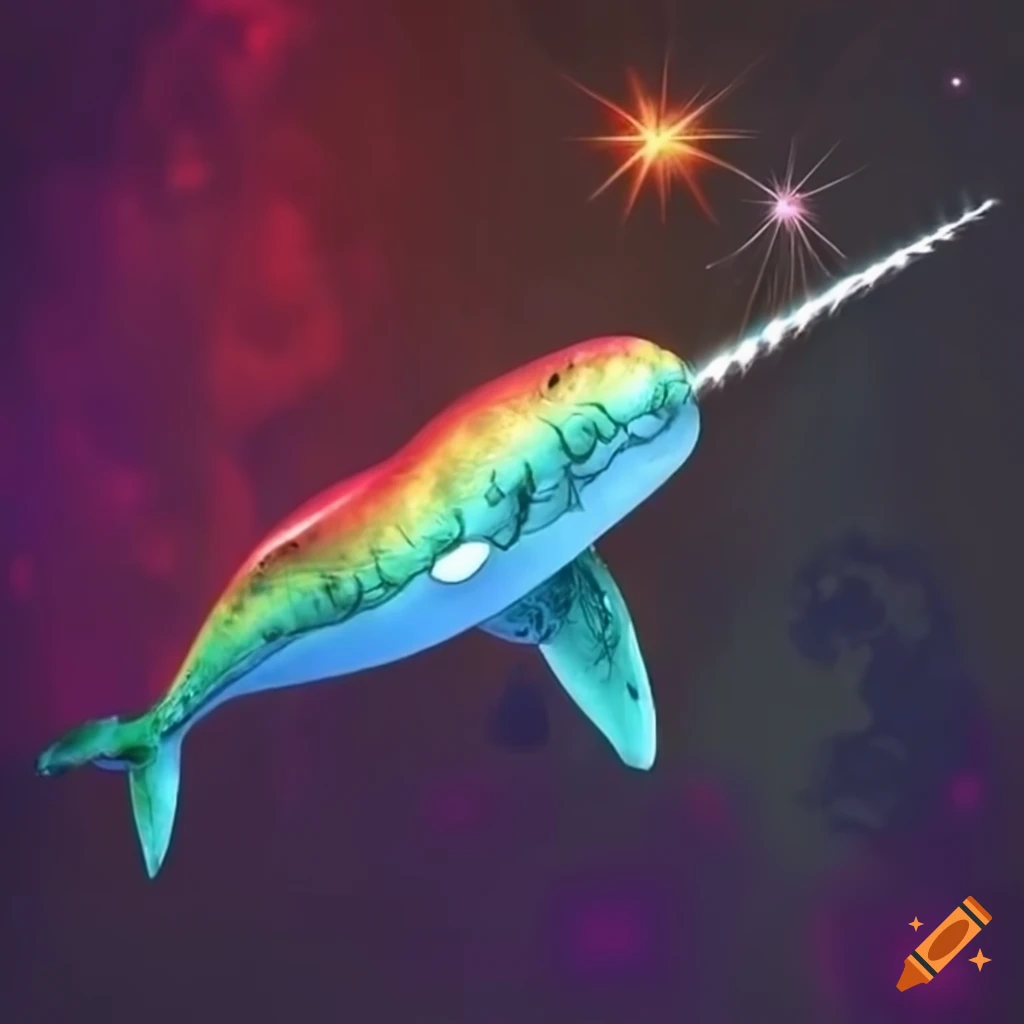 Narwhal in high definition with dark rainbow and laser beam on Craiyon