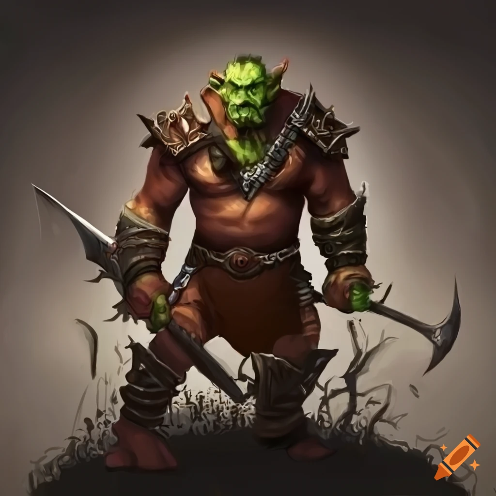 Fierce ogre warrior with legendary swords ready for battle on Craiyon