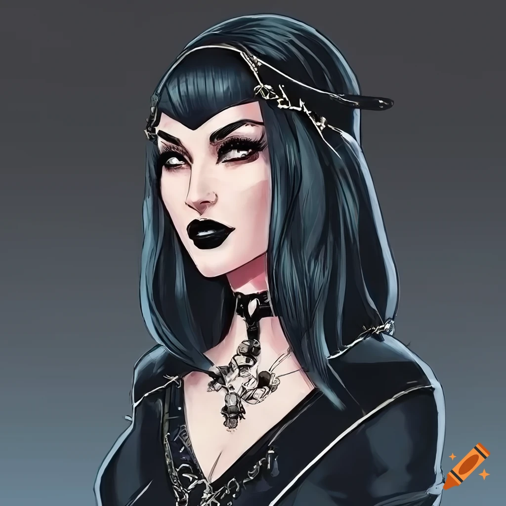 Detailed 8k DC comic style illustration of a goth girl in ancient black ...