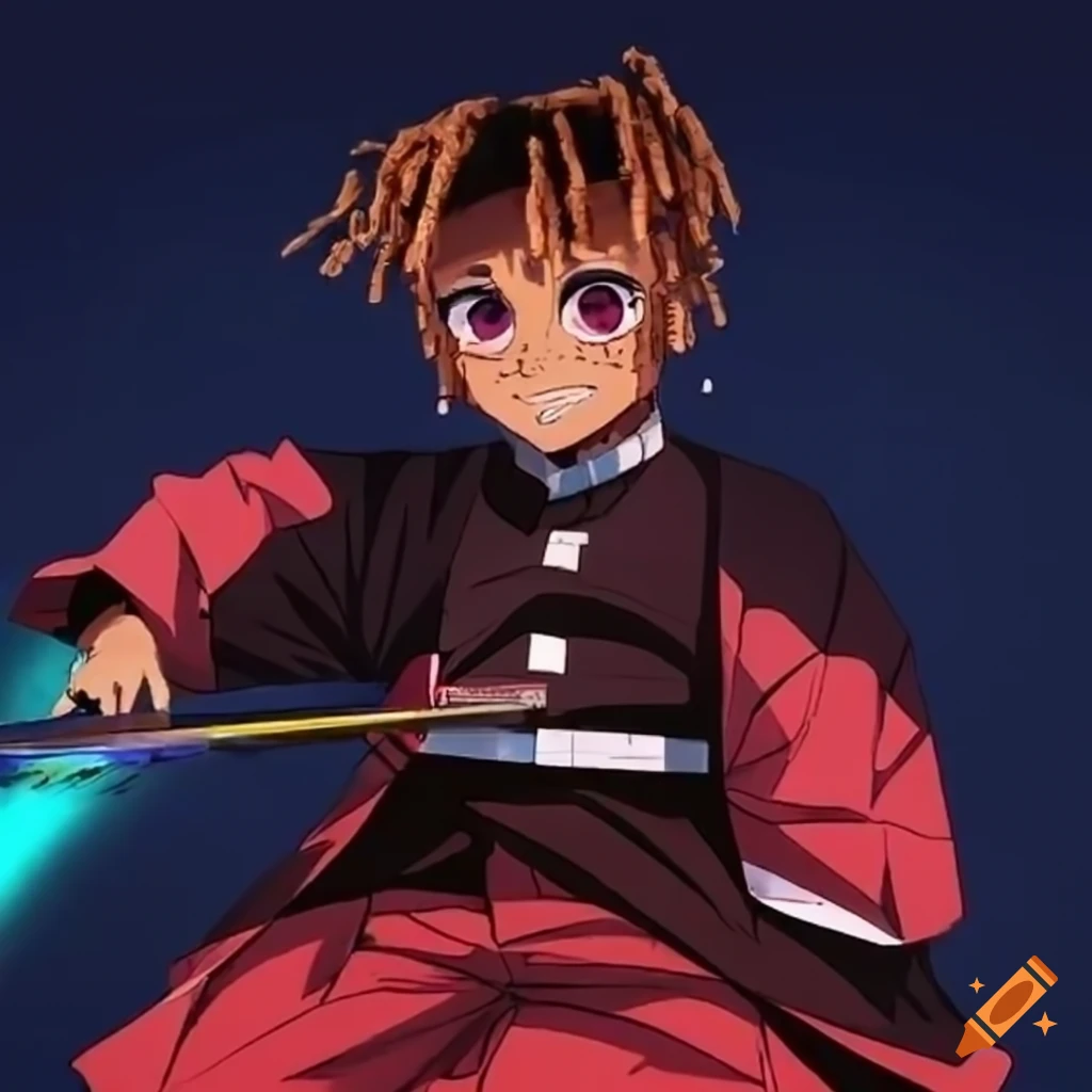 Music artist Juice Wrld portrayed as a demon slayer with a sword on Craiyon