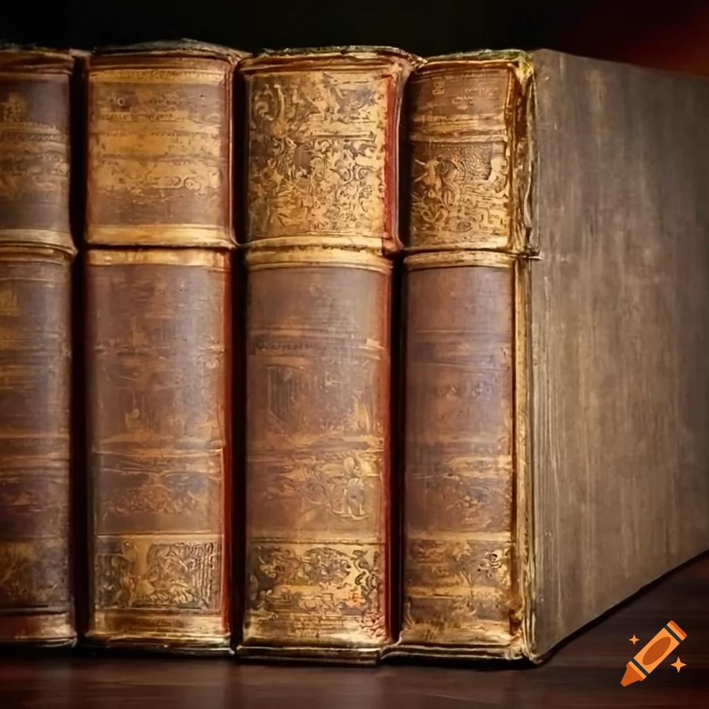 Row of antique vintage books with full spines on Craiyon