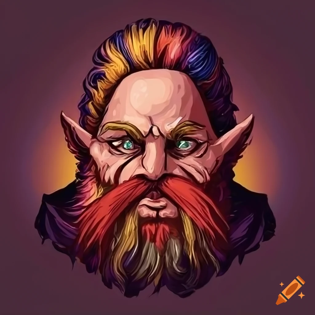 Dwarf dnd character with colorful hair and beard on Craiyon