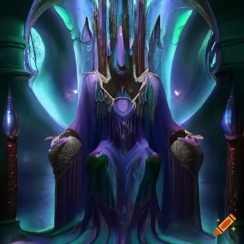 Ethereal and wise overseer named epochus on a colossal throne in a ...