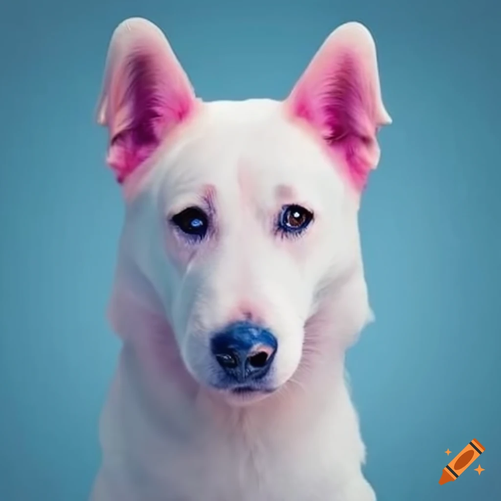 Perro blanco, rosa y azul adorable on Craiyon