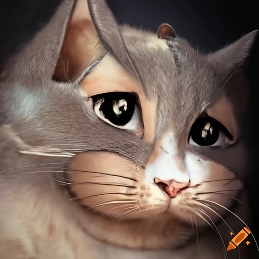 Human being cradled by a bigger anthropomorphic cat on Craiyon