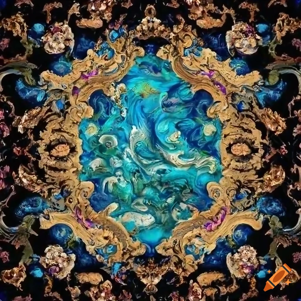 Intricate crystalline pattern of rocks and minerals in an oil painting ...