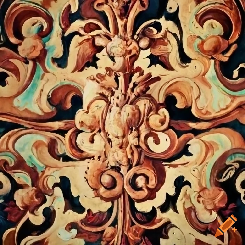 Colorful rococo fresco pattern with intricate flowers and birds on Craiyon