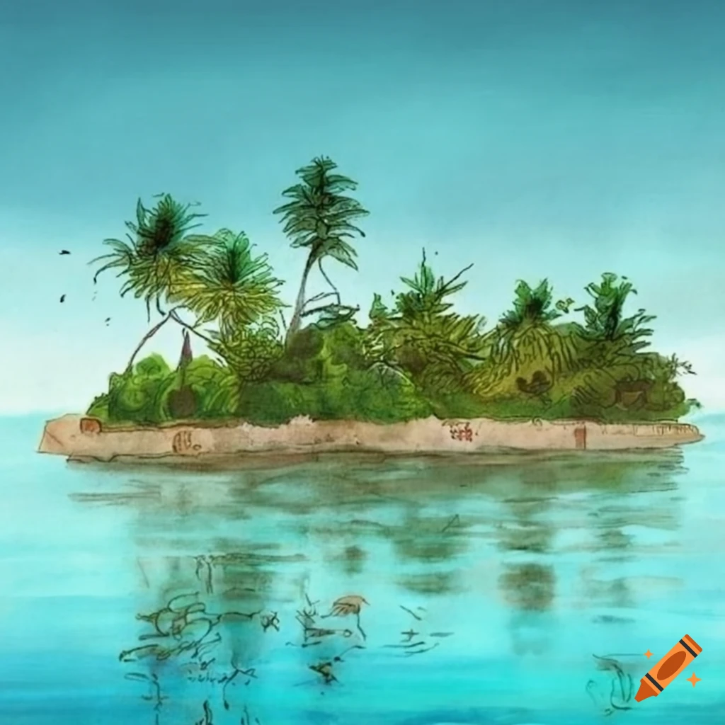 Medieval drawing of a caribbean island on Craiyon