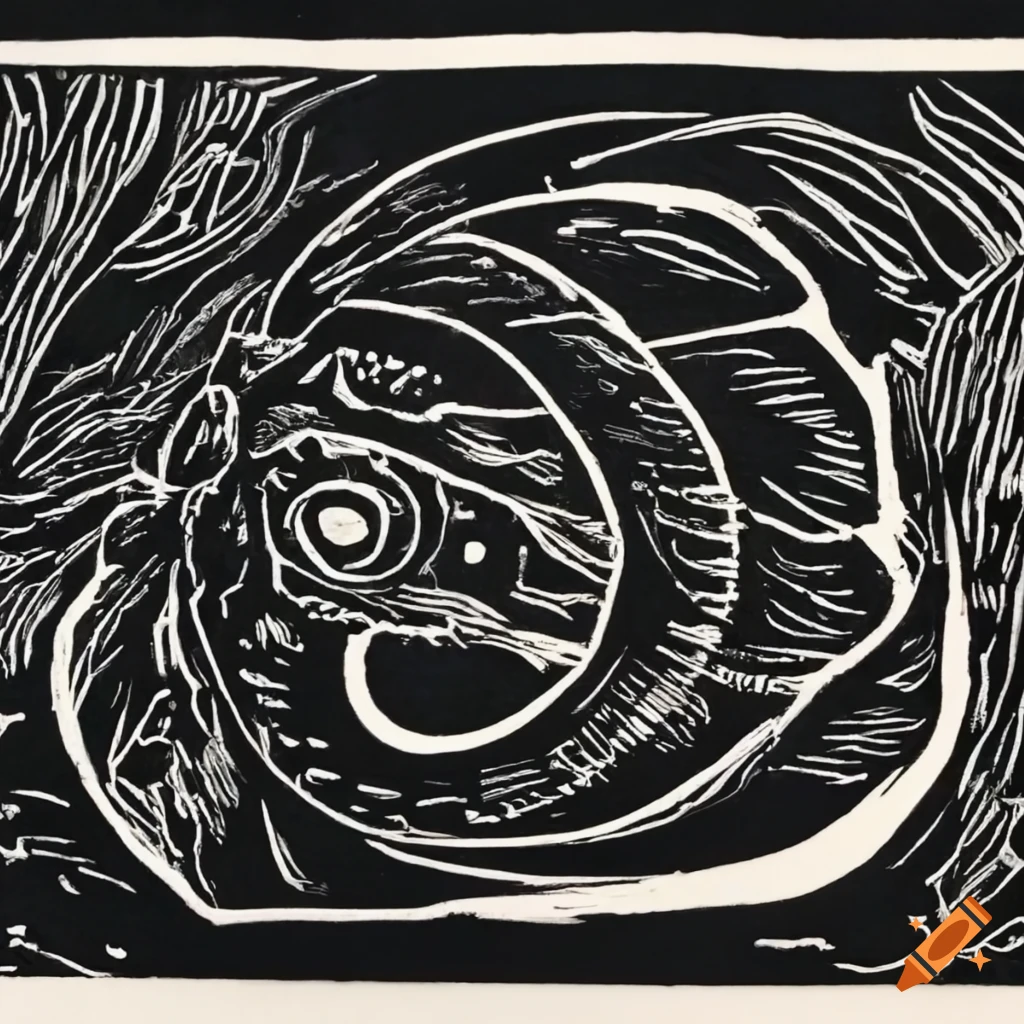 High contrast linocut of the loch ness monster on Craiyon
