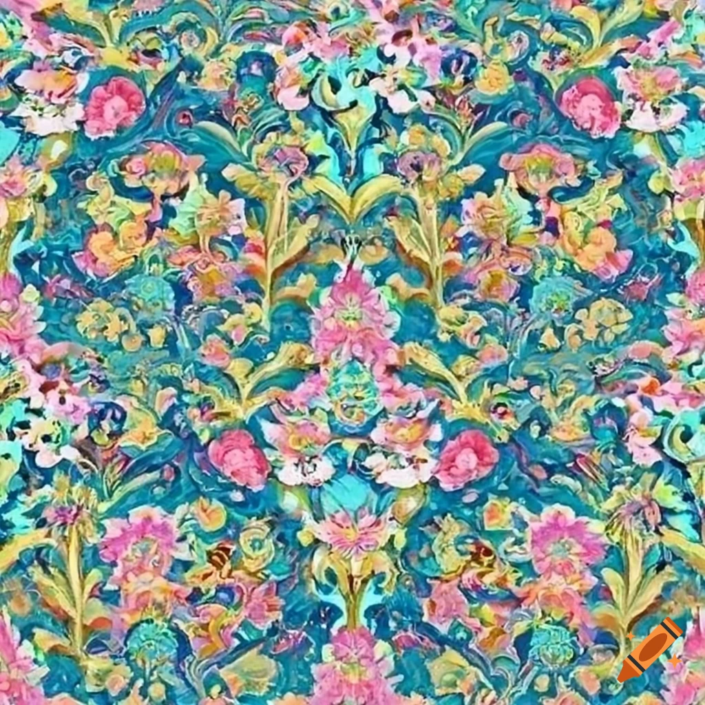 Rainbow pastel rococo floral pattern in oil painting on Craiyon