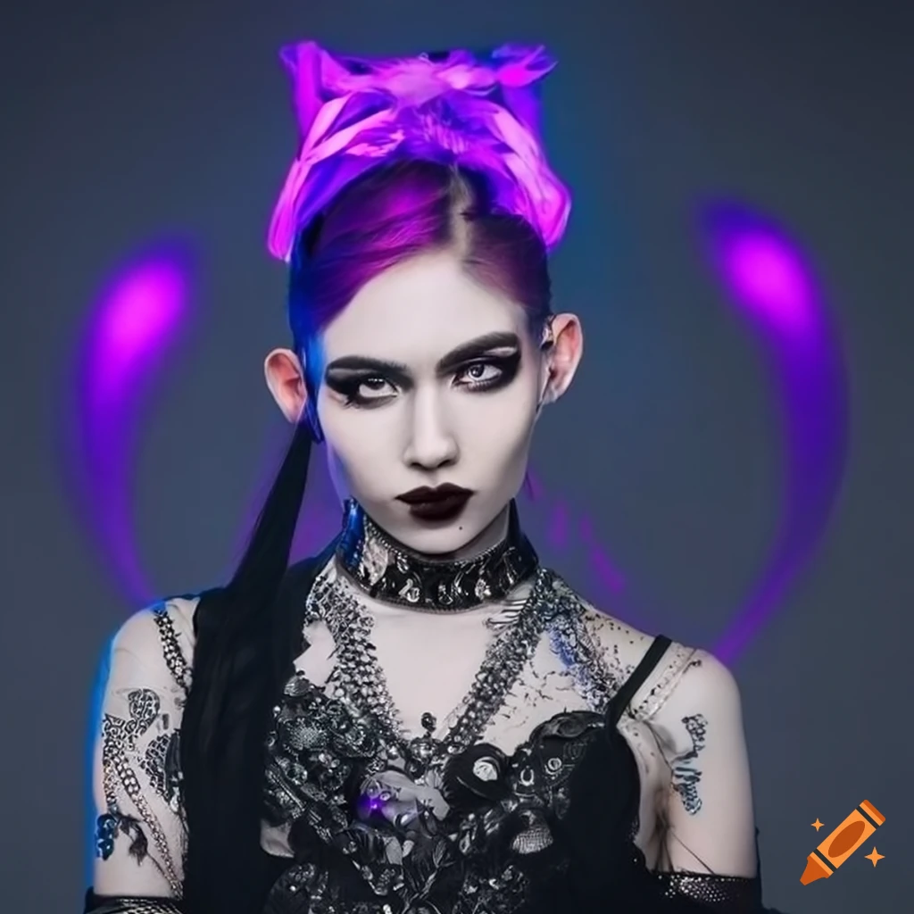 Elegant portrait of grimes in goth style on Craiyon