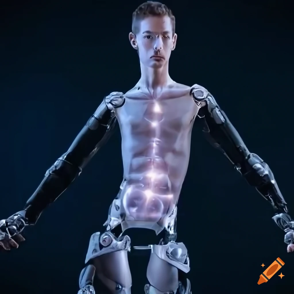 Transparent cyborg filled with white led lights in a photorealistic ...