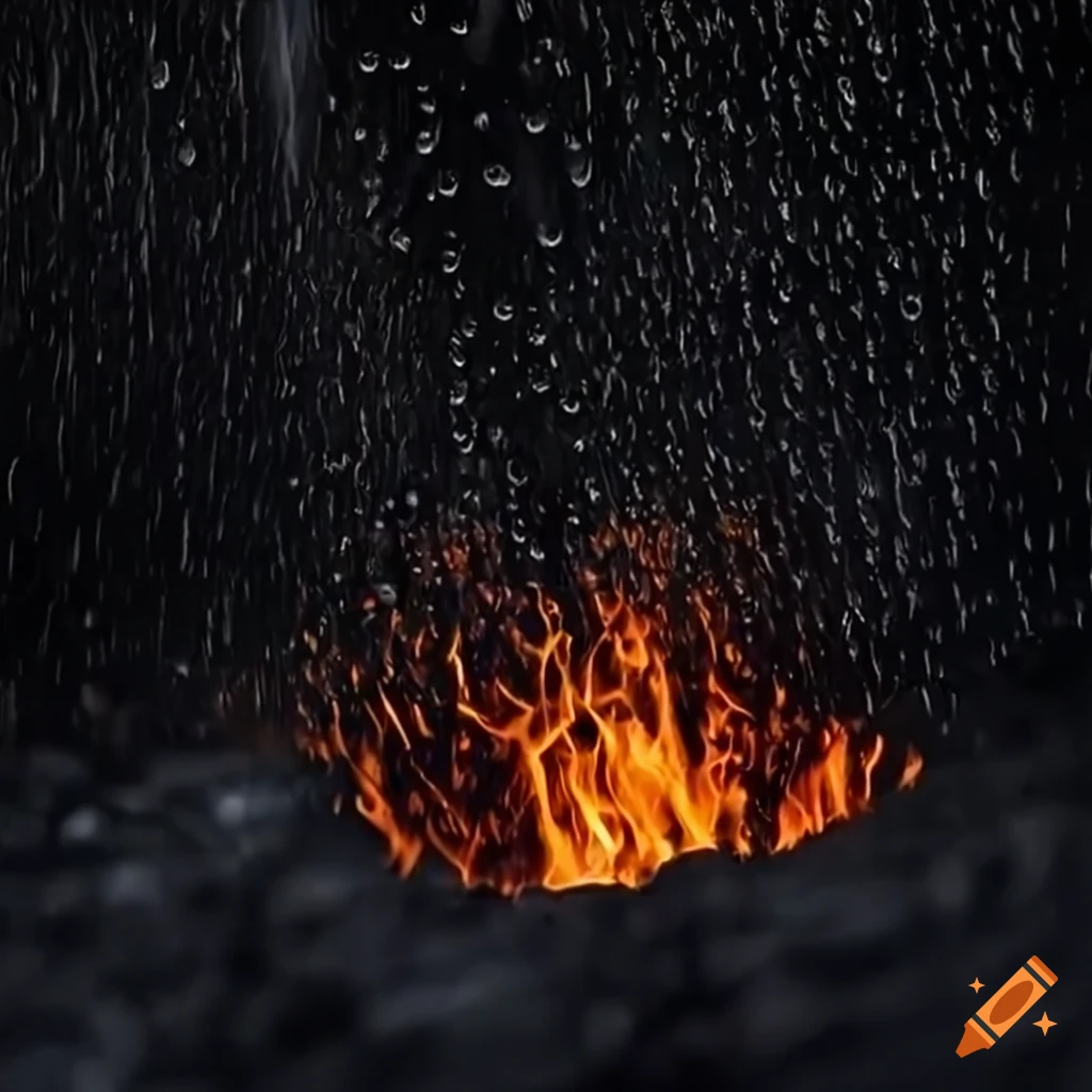 Black raindrop falling into a pit of fire on Craiyon