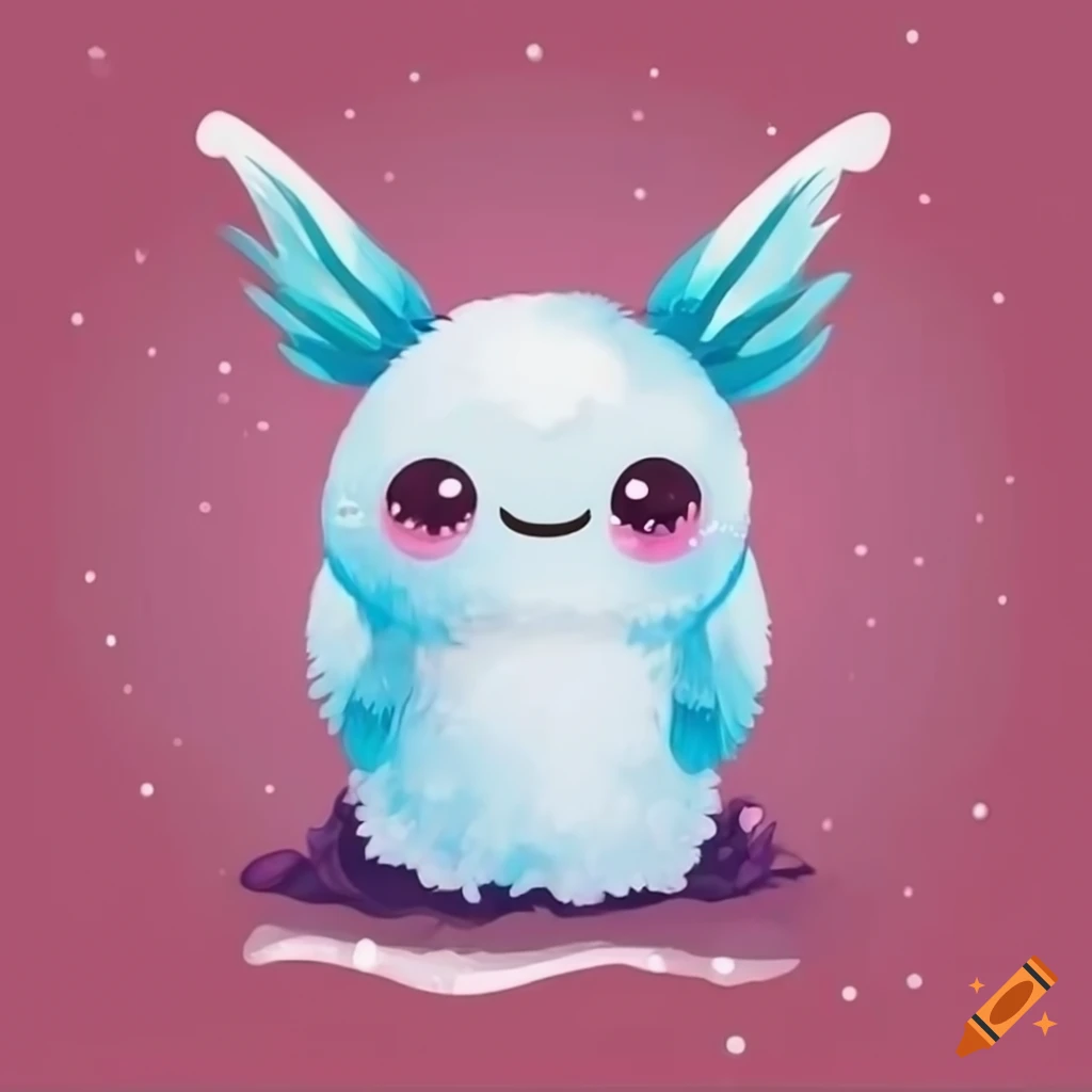Happy cute snow creature with wings and fluffy on Craiyon