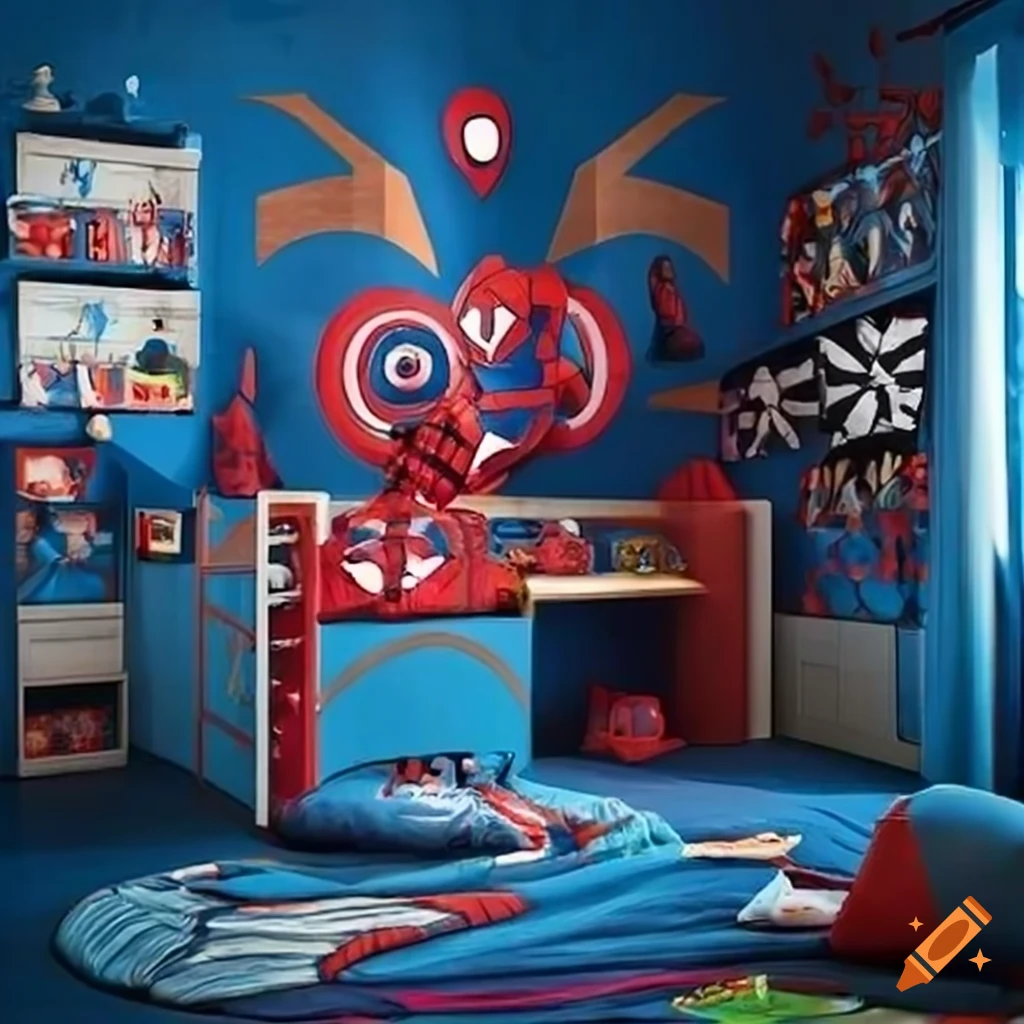 Kid's bedroom with marvel theme on Craiyon