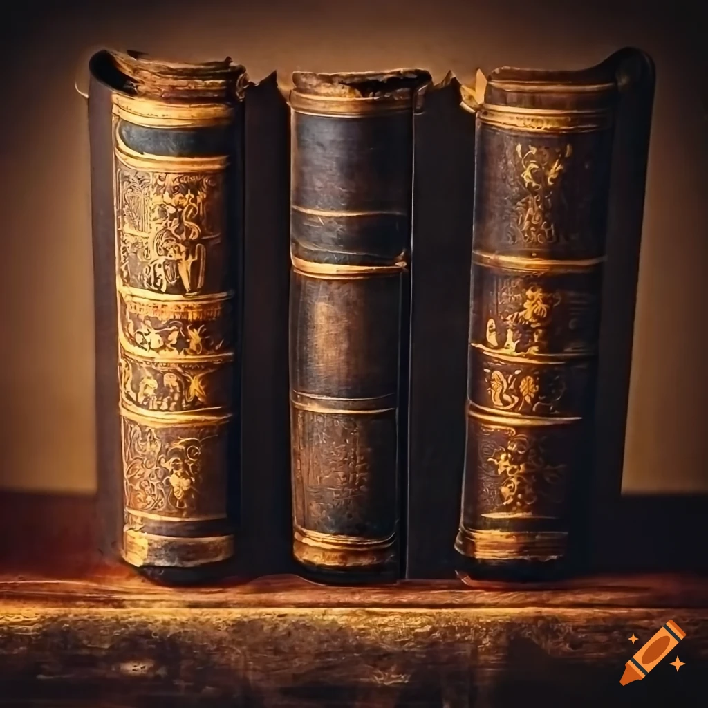 Row of antique vintage books with full spines on Craiyon