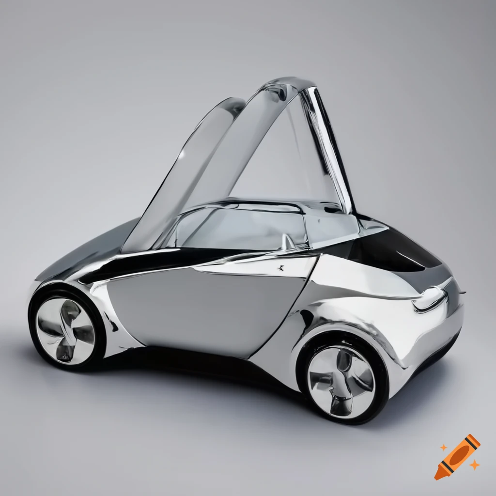 Concept car with chrome glass in a wide angle view on Craiyon