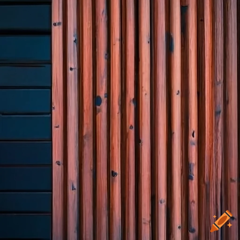 Vertical red cedar slats on a dark blue wall on Craiyon