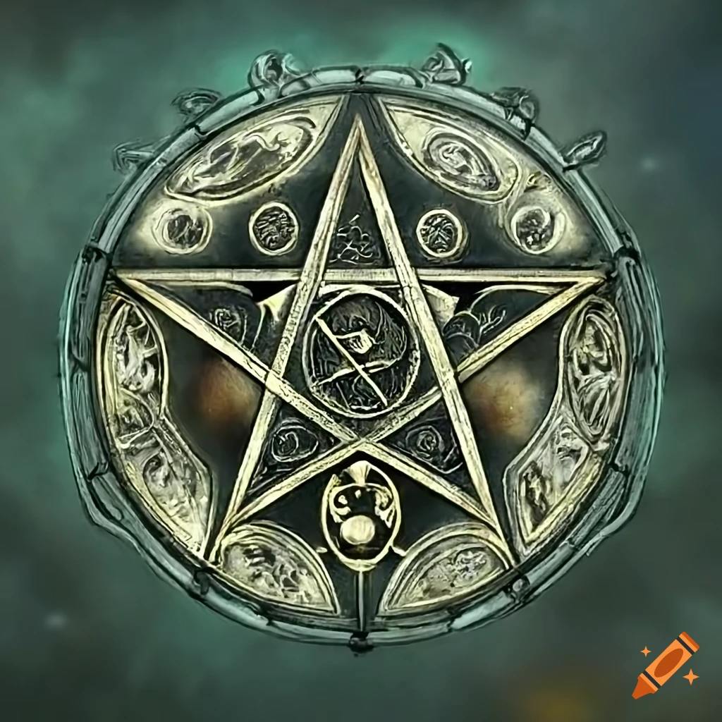 Art nouveau moon pentagram symbols in dark magic theme on Craiyon