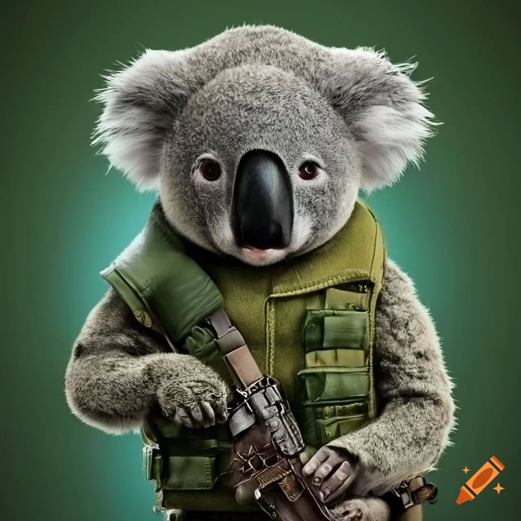Koala wearing a green military vest on Craiyon