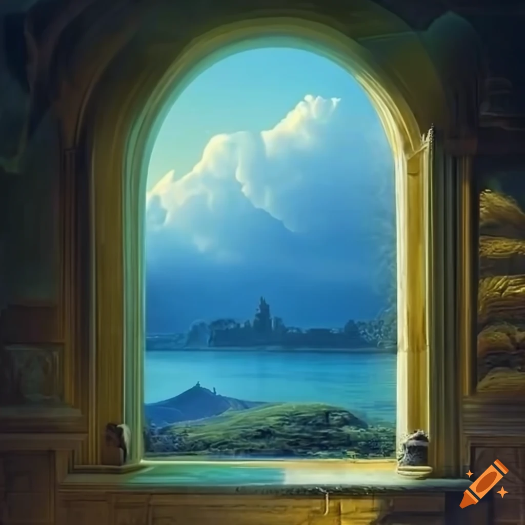 Window portal to a hidden island with stunning Maple lighting on Craiyon