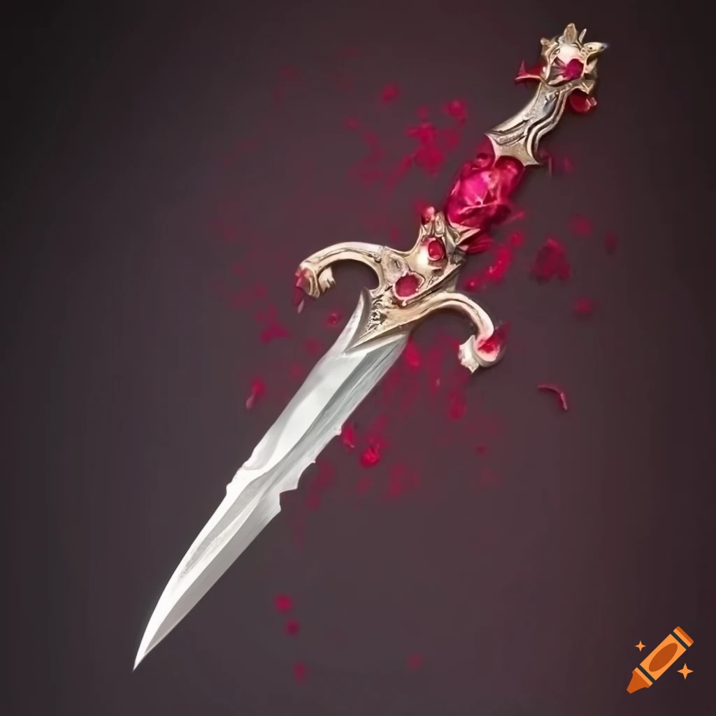 Silver dagger with red rubies and shimmering blade on Craiyon