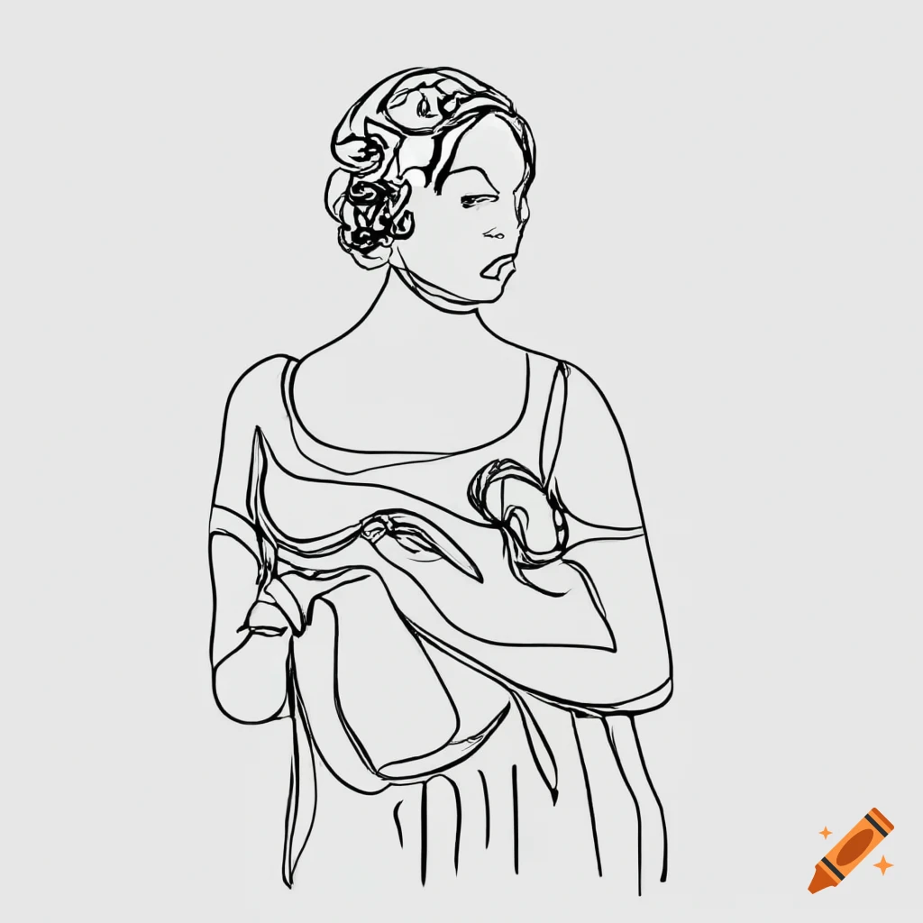 Regency woman holding her baby in continuous line art style on Craiyon